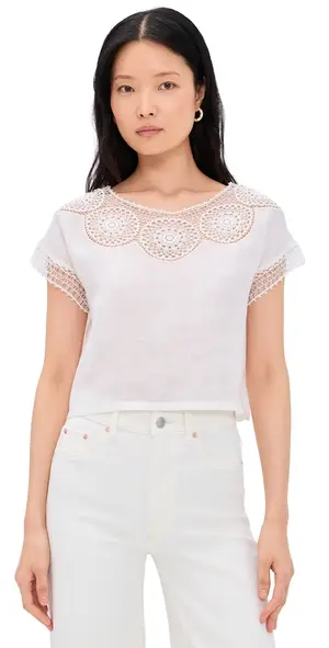 NILI LOTAN Caila Ramie Top With Lace Detail - Ivory