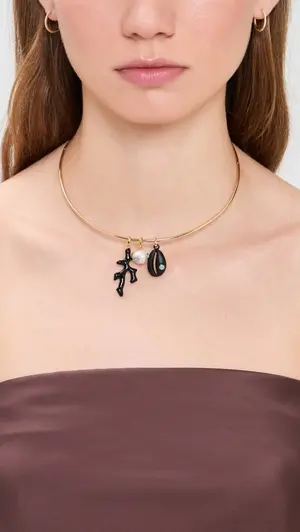 MARTHA CALVO Hinged Enamel And Pearl Charm Necklace