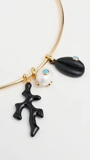 MARTHA CALVO Hinged Enamel And Pearl Charm Necklace