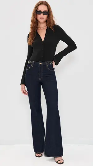 Alice + Olivia Freya Fitted Button-down Thong Bodysuit - Black