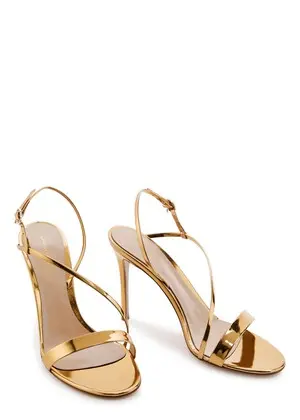 GIANVITO ROSSI Manhattan 95 Metallic Leather Sandals - Gold