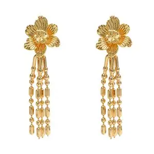 Pat’s Jewelry Pat's Jewelry Cascade Earrings With Sculptural Flower Motif - Gold