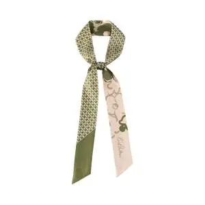 LOST PATTERN Floral Houndstooth" Silk Skinny Scarf Green - Blue