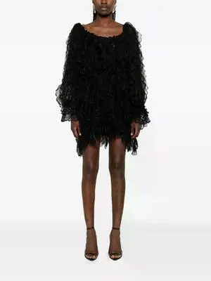 DUNESI Lace-trimmed Ruffled Mini Dress