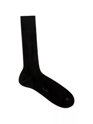 TOM FORD Logo Embroidered Ribbed Socks - Black