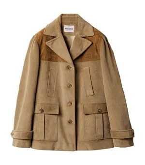 Miu Miu Single-breasted Corduroy Jacket With Leather Logo Detail