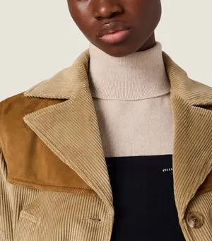 Miu Miu Single-breasted Corduroy Jacket With Leather Logo Detail