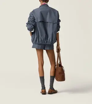 Miu Miu Checked Blouson Jacket With Storm Flap - Blue