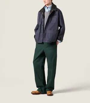 Miu Miu Cotton Chore Jacket With Leather Trim - Grey