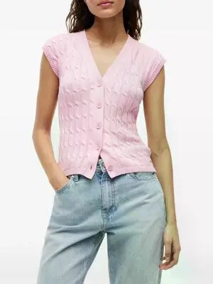 Tommy Hilfiger Sleeveless Cable Knit V-neck Cardigan - Pink