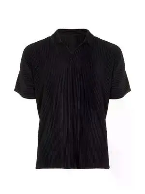 Issey Miyake Pleated Polo Shirt - Black