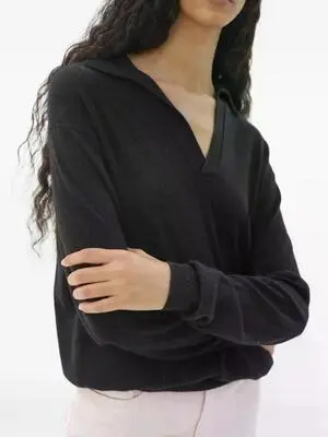 Auralee V-neck Polo Top - Black