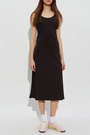 Lacoste Ribbed Knit Midi Dress With Logo Patch