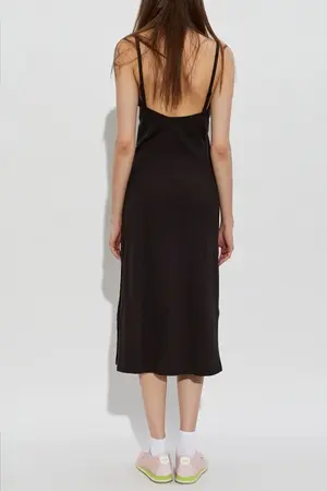 Lacoste Ribbed Knit Midi Dress With Logo Patch