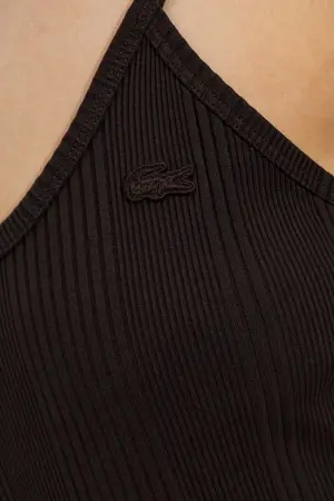 Lacoste Ribbed Knit Midi Dress With Logo Patch