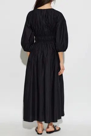Matteau V-neck Gathered Cotton Maxi Dress - Black