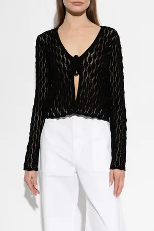 FRAME Openwork Knit Cardigan With Decorative Tie