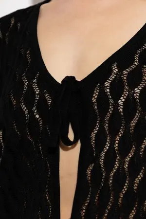FRAME Openwork Knit Cardigan With Decorative Tie