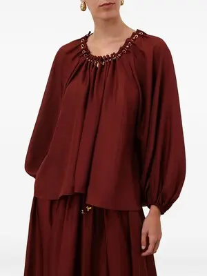 Zimmermann Aster Silk Blouse With Gold-tone Bead Embellishment - Red