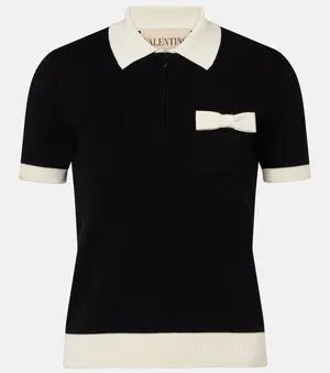 Valentino Garavani Bow Detail Cotton Polo Shirt - Black
