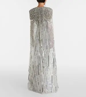 Jenny Packham Embellished Gown With Cape Effect