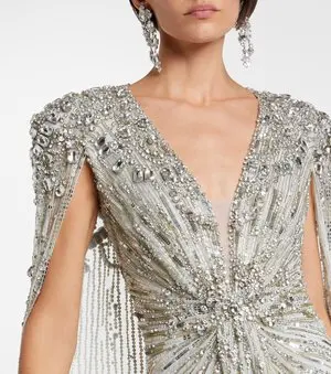 Jenny Packham Embellished Gown With Cape Effect