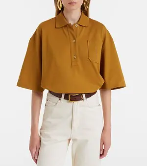 Saint Laurent Cassandre Cotton Polo Shirt - Brown