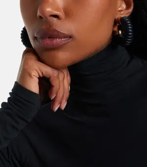 Alaïa Leather-trimmed Hoop Earrings - Blue