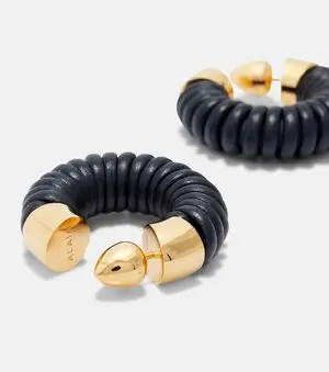 Alaïa Leather-trimmed Hoop Earrings - Blue