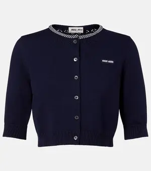 Miu Miu Cropped Cotton Cardigan With Logo Detail