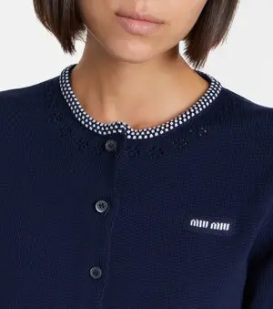 Miu Miu Cropped Cotton Cardigan With Logo Detail