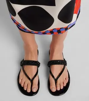 Dries Van Noten Embellished Patent Leather Thong Sandals - Black