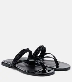 Dries Van Noten Embellished Patent Leather Thong Sandals