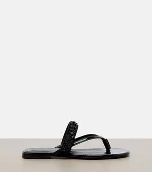 Dries Van Noten Embellished Patent Leather Thong Sandals