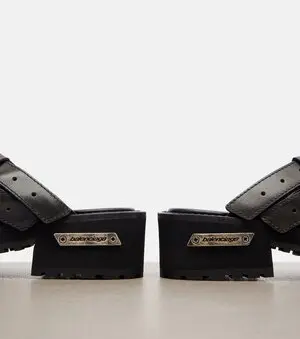 Balenciaga Silver Leather Platform Mules