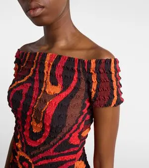 Emilio Pucci Marmo Off-shoulder Smocked Crop Top