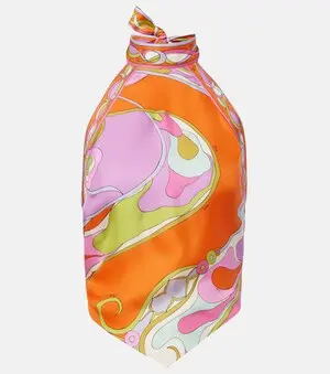 Emilio Pucci Orchidee Halterneck Silk Twill Top - Multicoloured