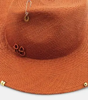Ruslan Baginskiy Straw Fedora With Chain Detail - Brown