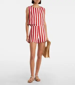 Posse Perri Striped Linen Shorts - Red