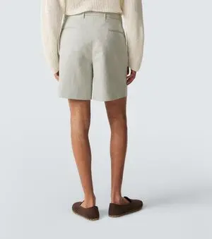 STOFFA Belted Cotton And Linen Shorts