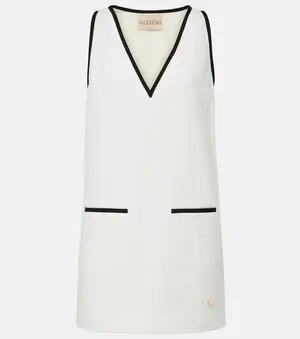 Valentino Garavani Cotton Tweed V-neck Minidress - White