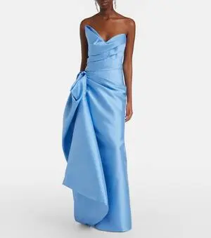 Monique Lhuillier Draped Asymmetric Bustier Gown