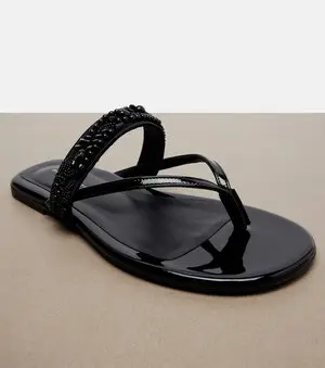 Dries Van Noten Embellished Patent Leather Thong Sandals
