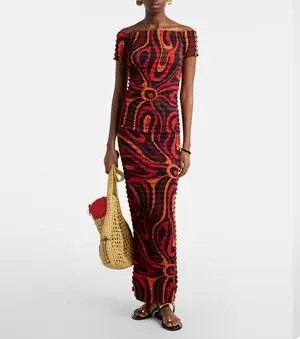 Emilio Pucci Marmo Off-shoulder Smocked Crop Top - Orange
