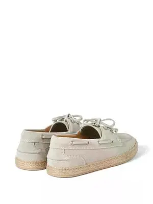 Brunello Cucinelli Suede Boat Shoes With Rope Trim - Neutrals