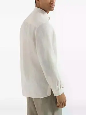 Brunello Cucinelli Linen Shirt With Mandarin Collar - Neutrals