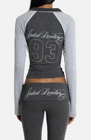 JADED LONDON Long Sleeve Cropped Baby Tee With Stud Embellishments