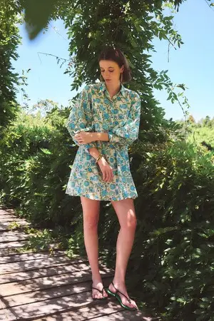 RO'S GARDEN Ceylon Print Button-up Shirt Dress