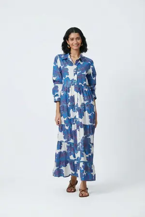 RO'S GARDEN Eenika Print Tiered Maxi Dress - Blue Eenika