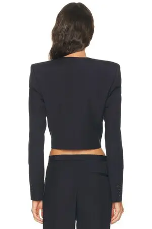 Khaite Cropped Padded Shoulders Jacket - Dark Navy
